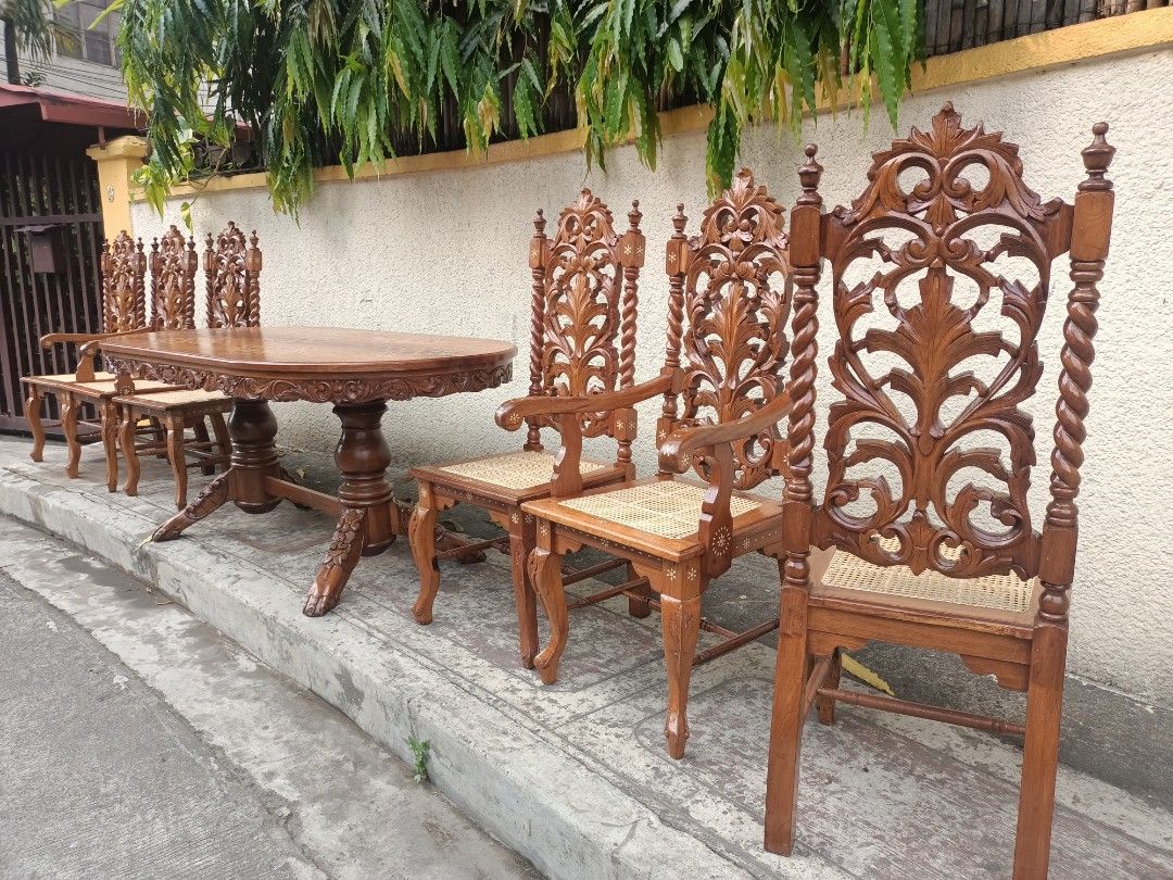 6 Seater Narra Dining Set with bone inlays, Furniture & Home Living ...