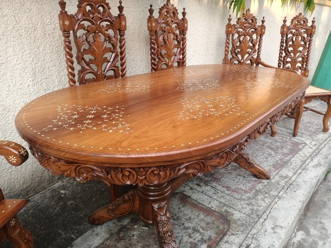 6 Seater Narra Dining Set with bone inlays, Furniture & Home Living ...