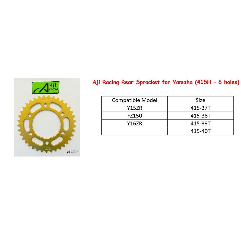 Aji Racing 415 H Y15 FZ16 SNIPER155 Sprocket * 6 Hole * ( 37T ~ 40T ...