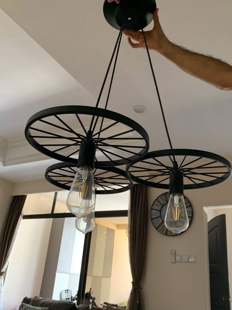 Bicycle wheel Style Edison Led Ceiling Light, Furniture & Home Living ...