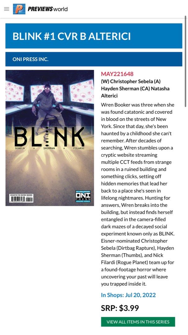 BLINK #1-5 | COMPLETE SET | ONI PRESS COMICS | 2022, Hobbies & Toys ...