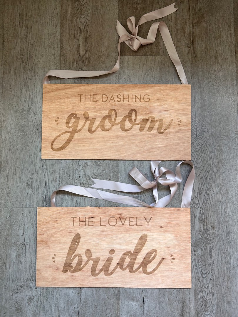 Bride and Groom signs for wedding decor, Everything Else on Carousell
