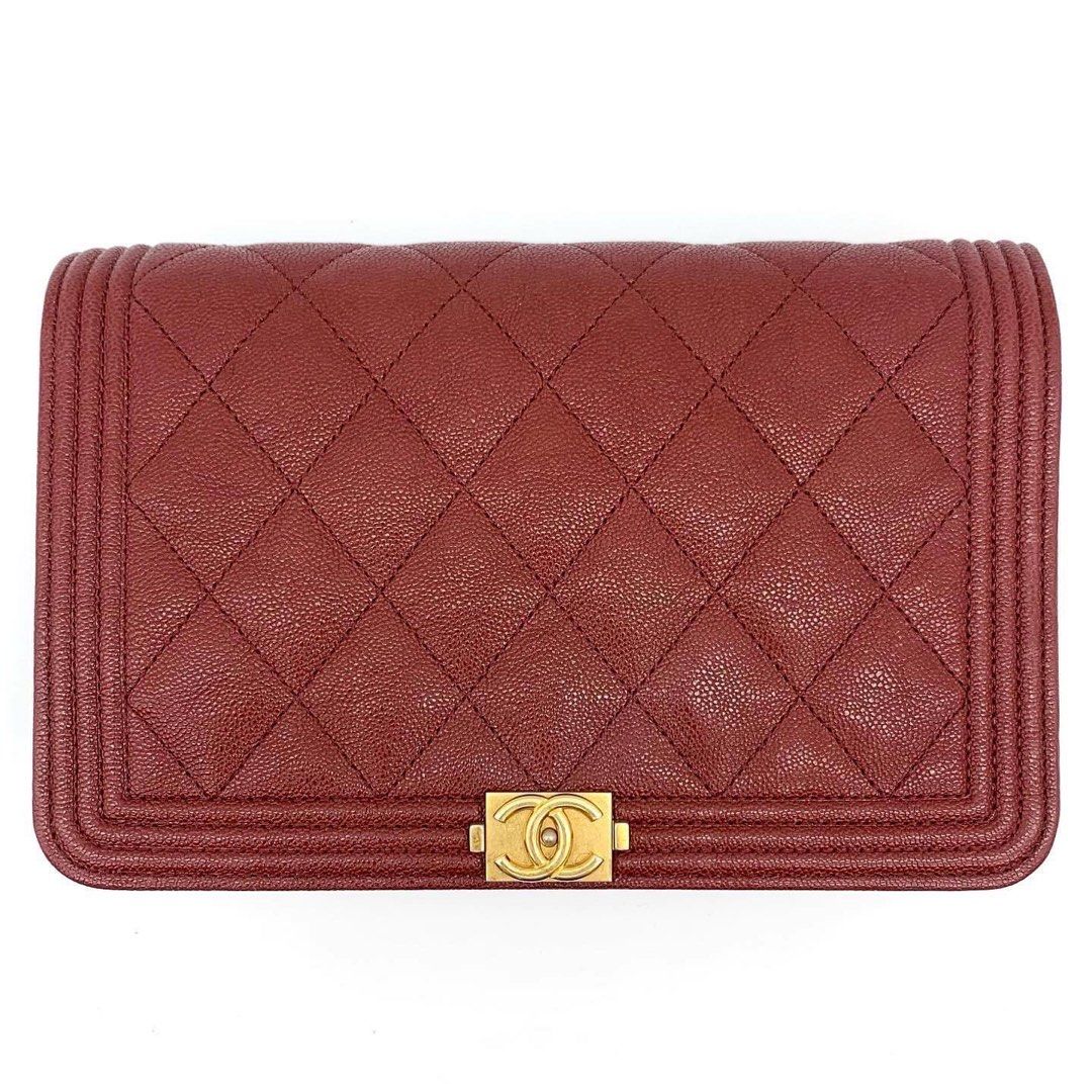 Chanel Boy WOC Caviar GHW Maroon, Luxury, Bags & Wallets on Carousell