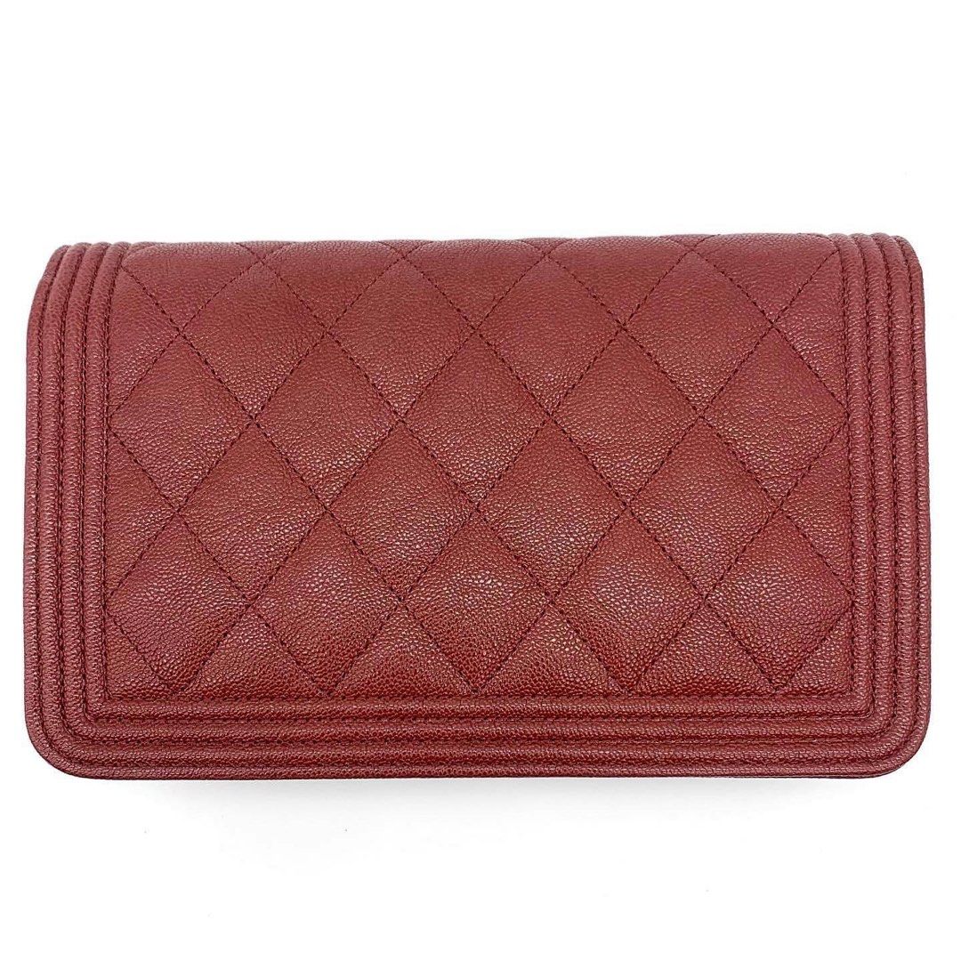 Chanel Boy WOC Caviar GHW Maroon, Luxury, Bags & Wallets on Carousell