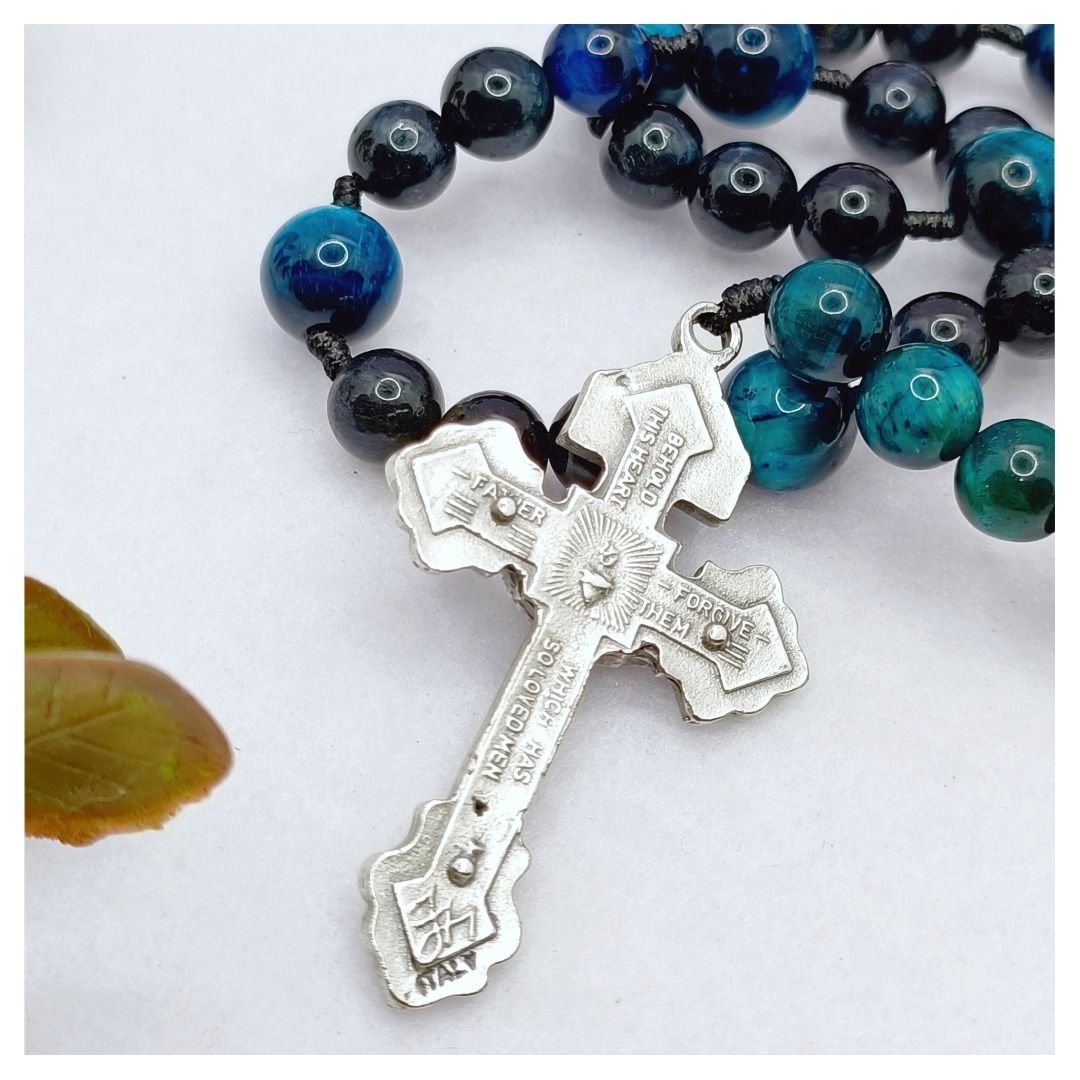 Chaplet of St Michael Archangel Rosary, Blue Tiger Eye, St Michael center, Pardon Crucifix ...