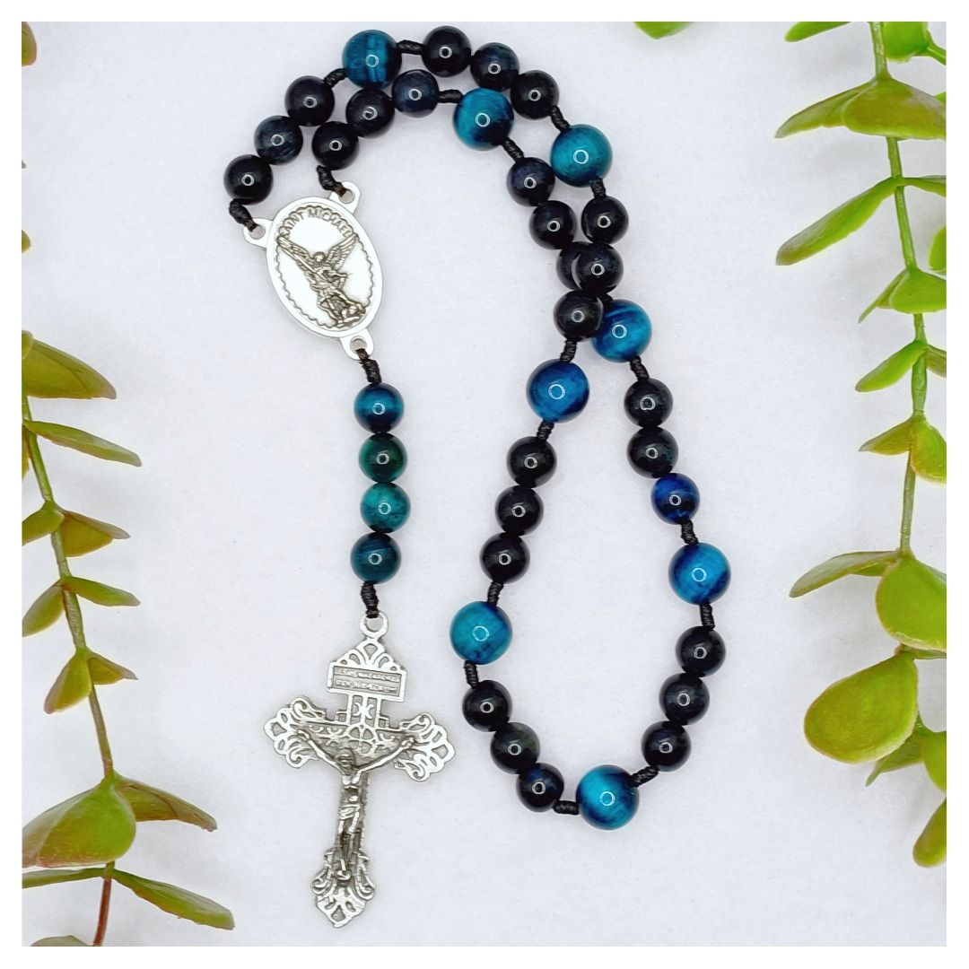 Chaplet of St Michael Archangel Rosary, Blue Tiger Eye, St Michael center, Pardon Crucifix ...
