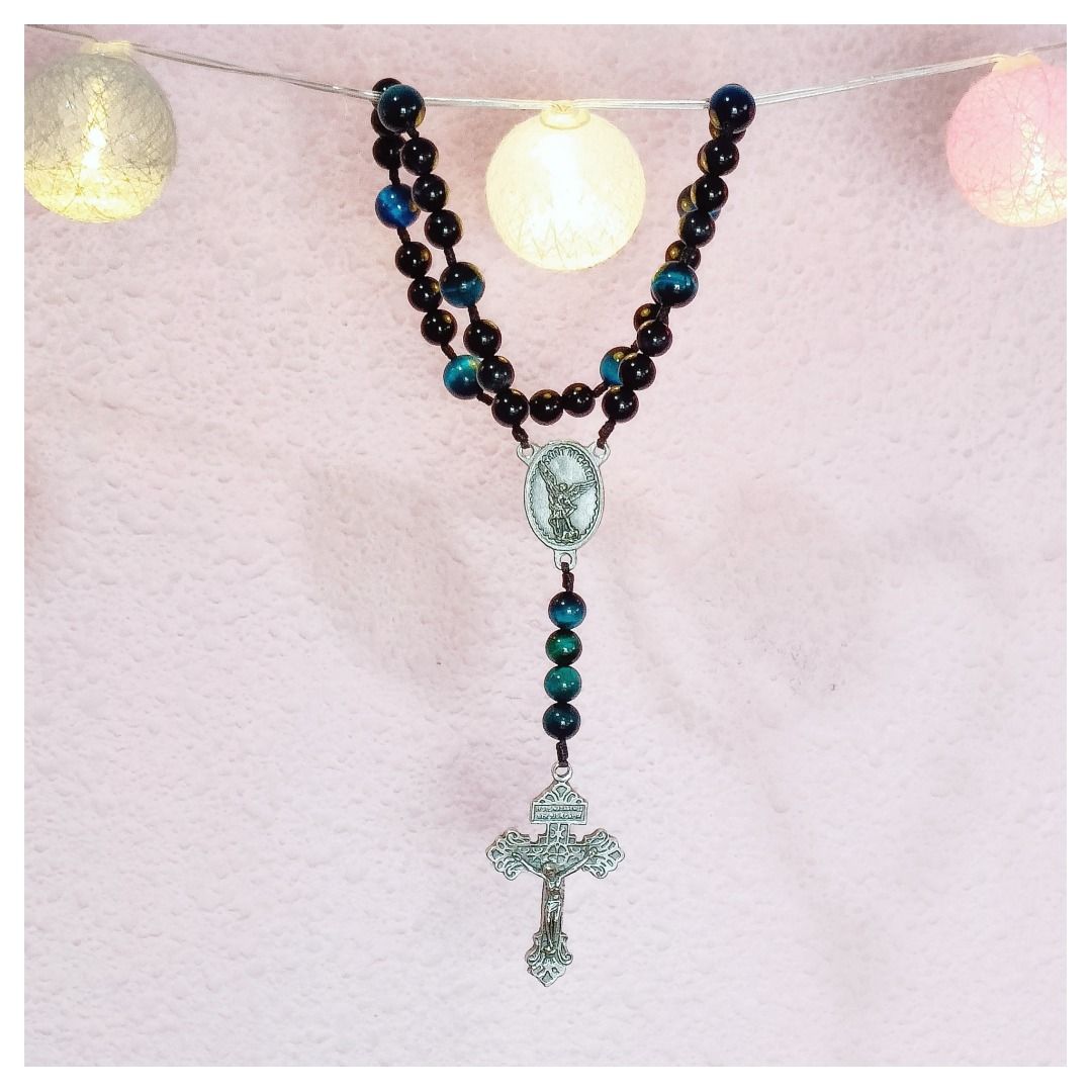 Chaplet of St Michael Archangel Rosary, Blue Tiger Eye, St Michael center, Pardon Crucifix ...