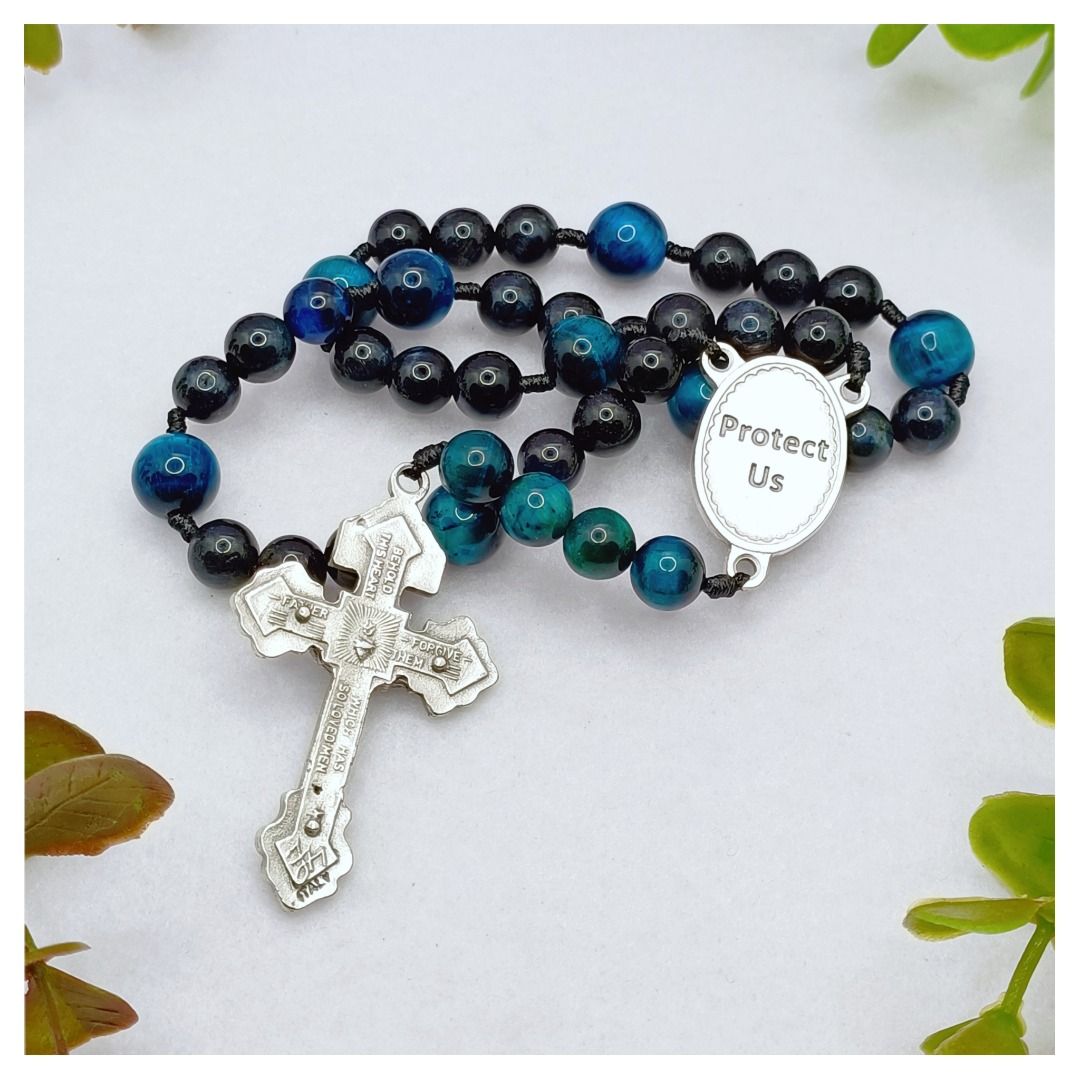 Chaplet of St Michael Archangel Rosary, Blue Tiger Eye, St Michael center, Pardon Crucifix ...