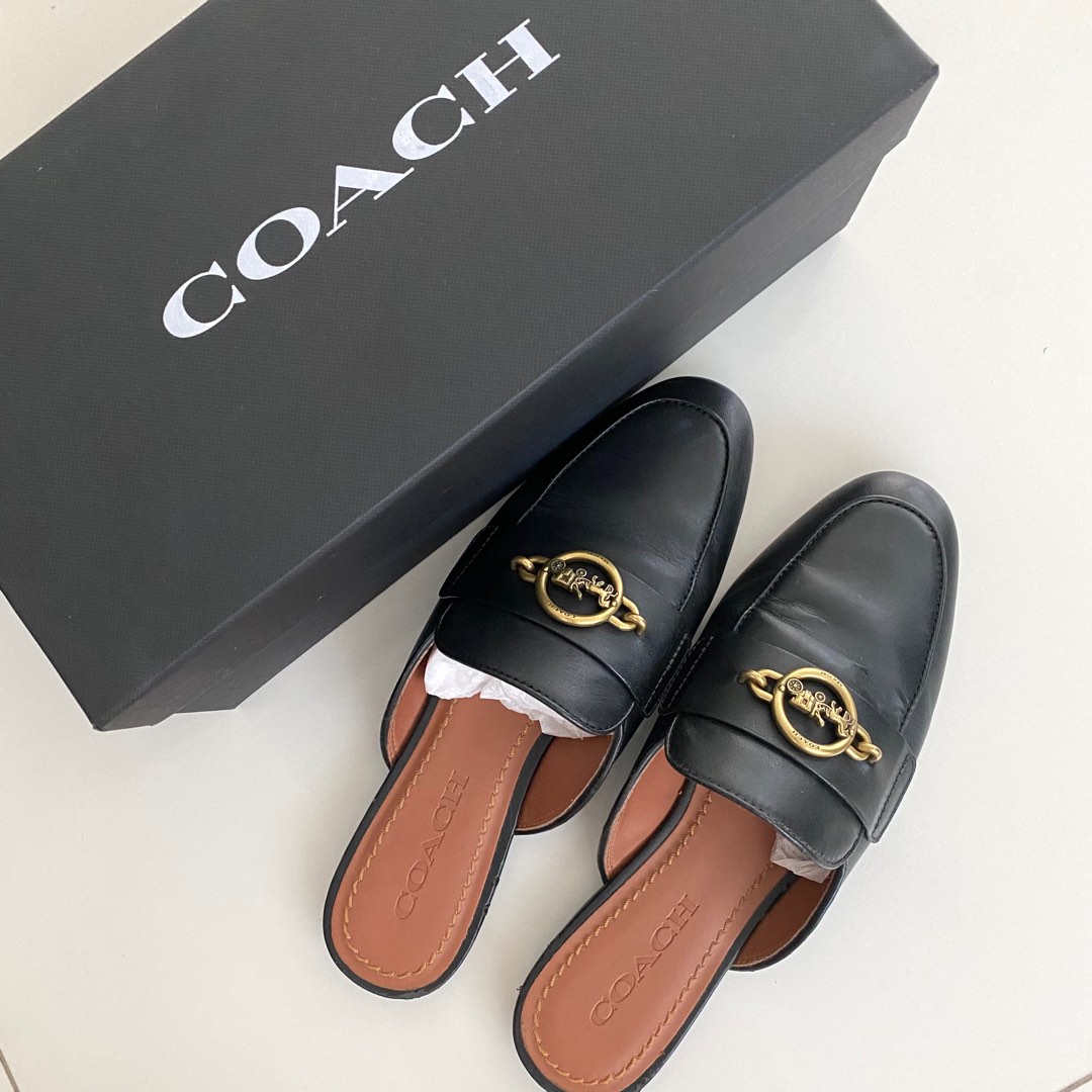 Coach Scotty Leather Slide Mules, Women's Fashion, Footwear, Flats on ...