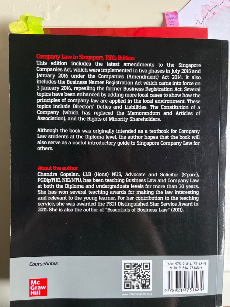 COMPANY LAW IN SINGAPORE CHANDRA GOPALAN, Hobbies & Toys, Books ...