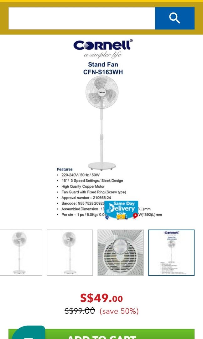 cornell stand fan cfns163wh, Furniture & Home Living, Lighting & Fans ...