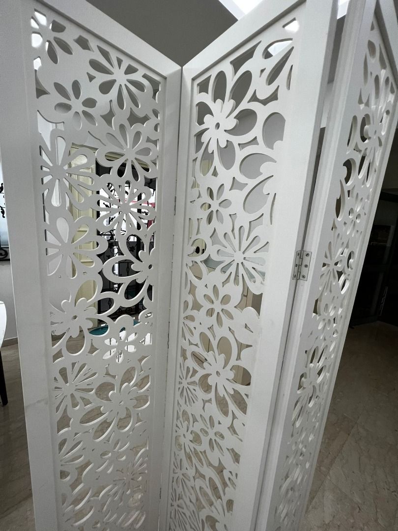 Cross Room Divider, White 3 Panel / Wooden Screen partition / room ...