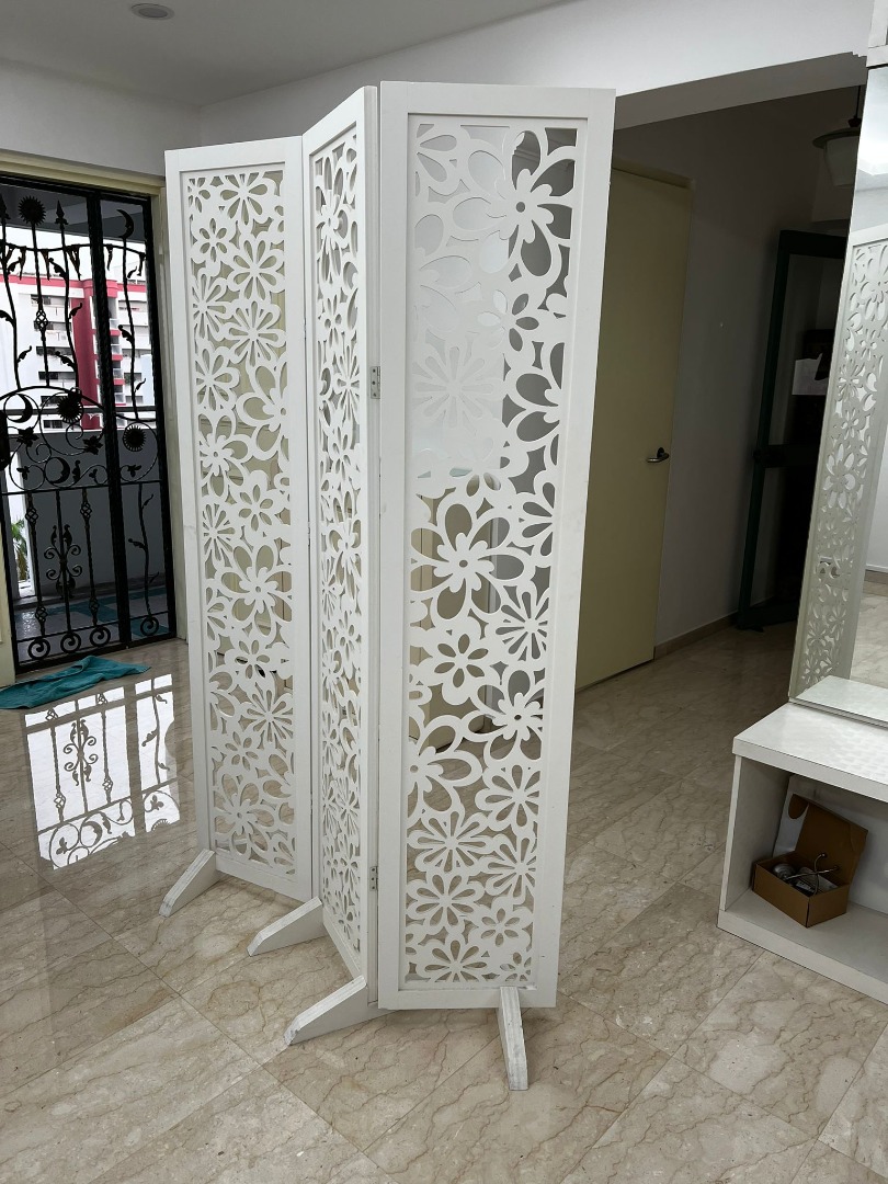 Cross Room Divider, White 3 Panel / Wooden Screen partition / room ...