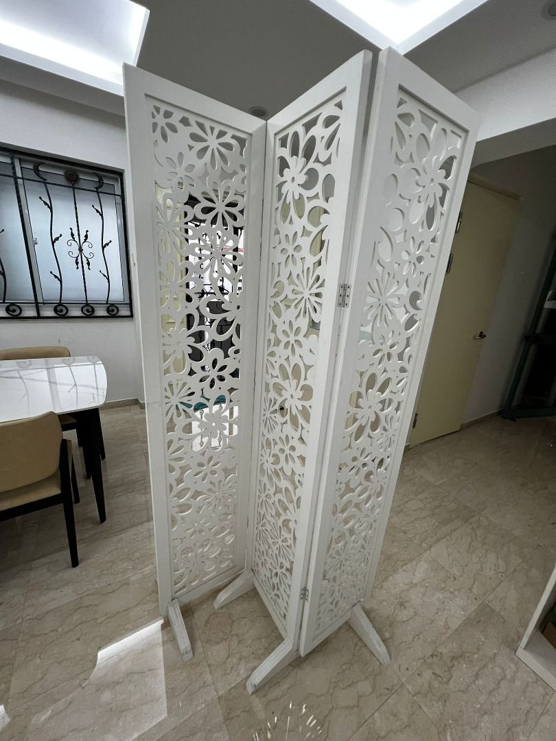 Cross Room Divider, White 3 Panel / Wooden Screen partition / room ...