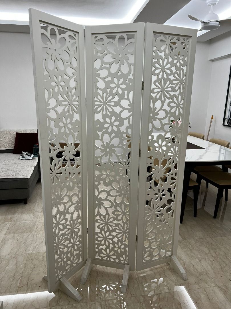 Cross Room Divider, White 3 Panel / Wooden Screen partition / room ...