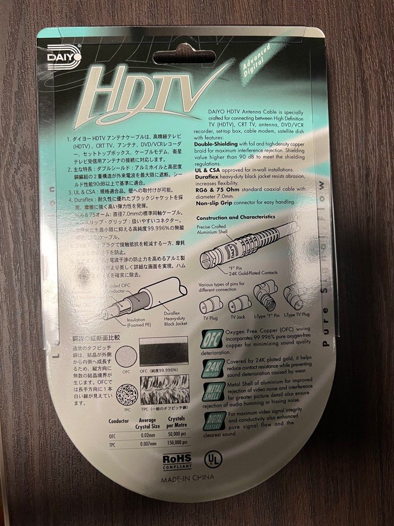 Daiyo HDTV 2m Digital Antenna Cable, TV & Home Appliances, TV ...