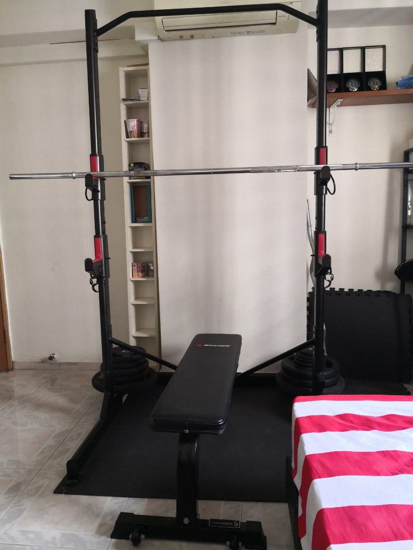 Decathlon home gym set / Squat Half Rack Barbell Ez Bar Rubber Coated ...