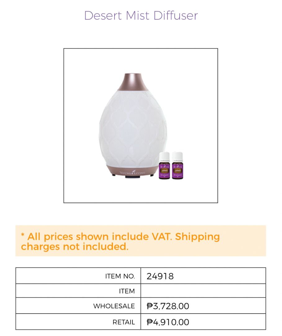 Dessert Mist Young Living Diffuser (brand new in box), Furniture & Home ...