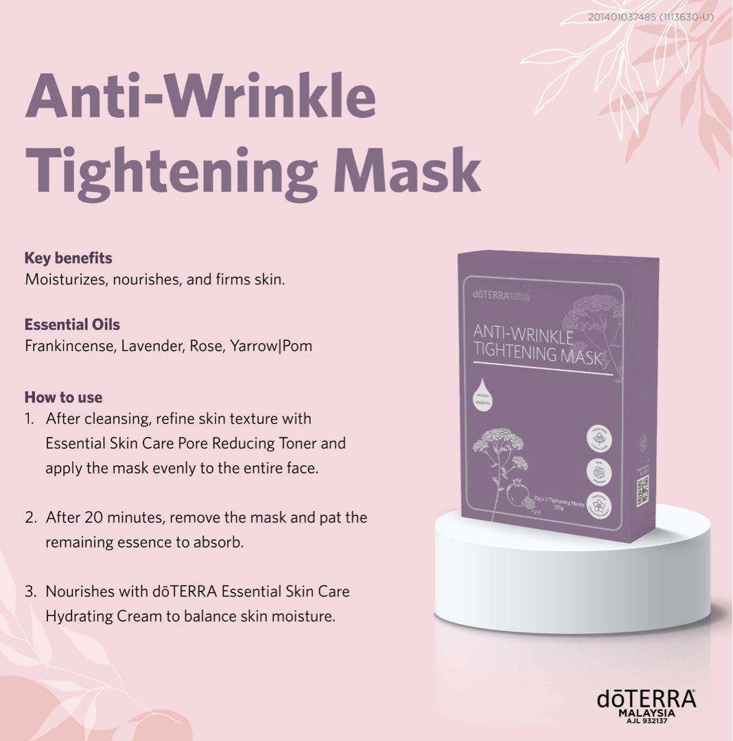 doTERRA Anti-Wrinkle Tightening Mask 10sheets, Beauty & Personal Care ...