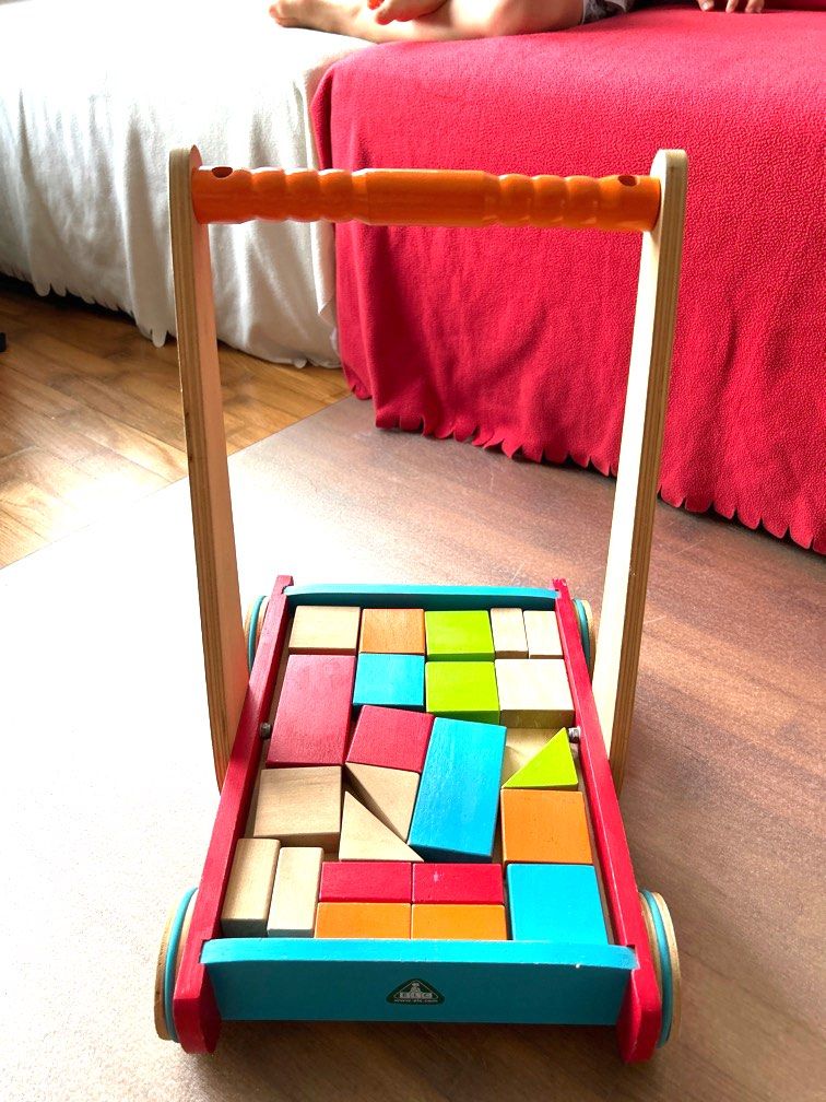 ELC Wooden Toddle Truck Wooden Walker with Blocks, Babies & Kids ...
