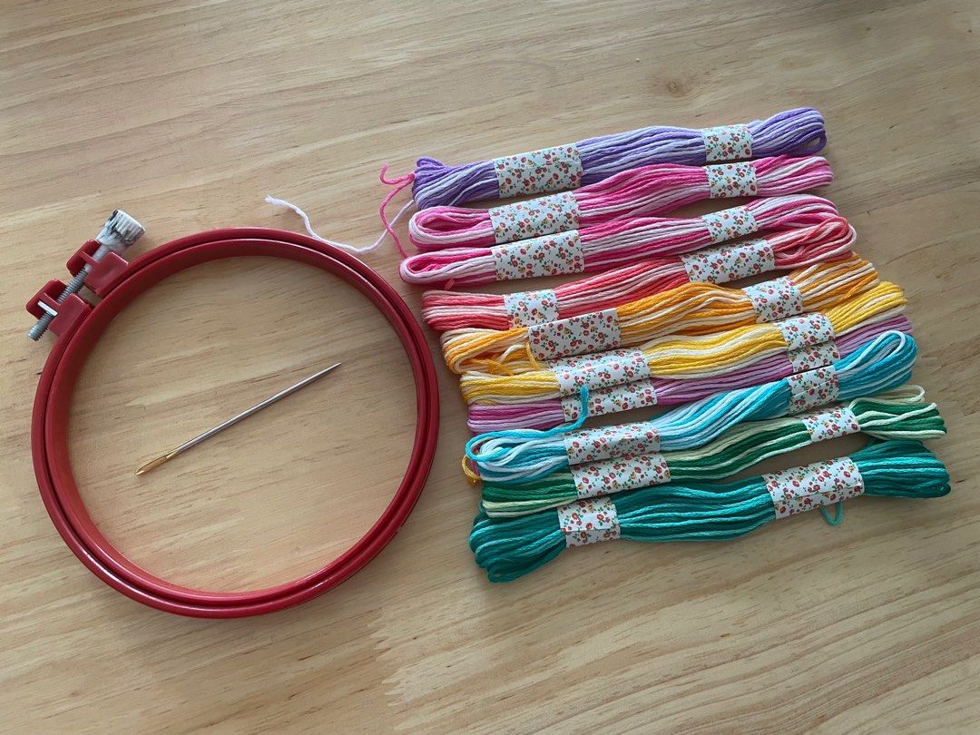 Embroidery hoop, thread and needle, Hobbies & Toys, Stationery & Craft ...