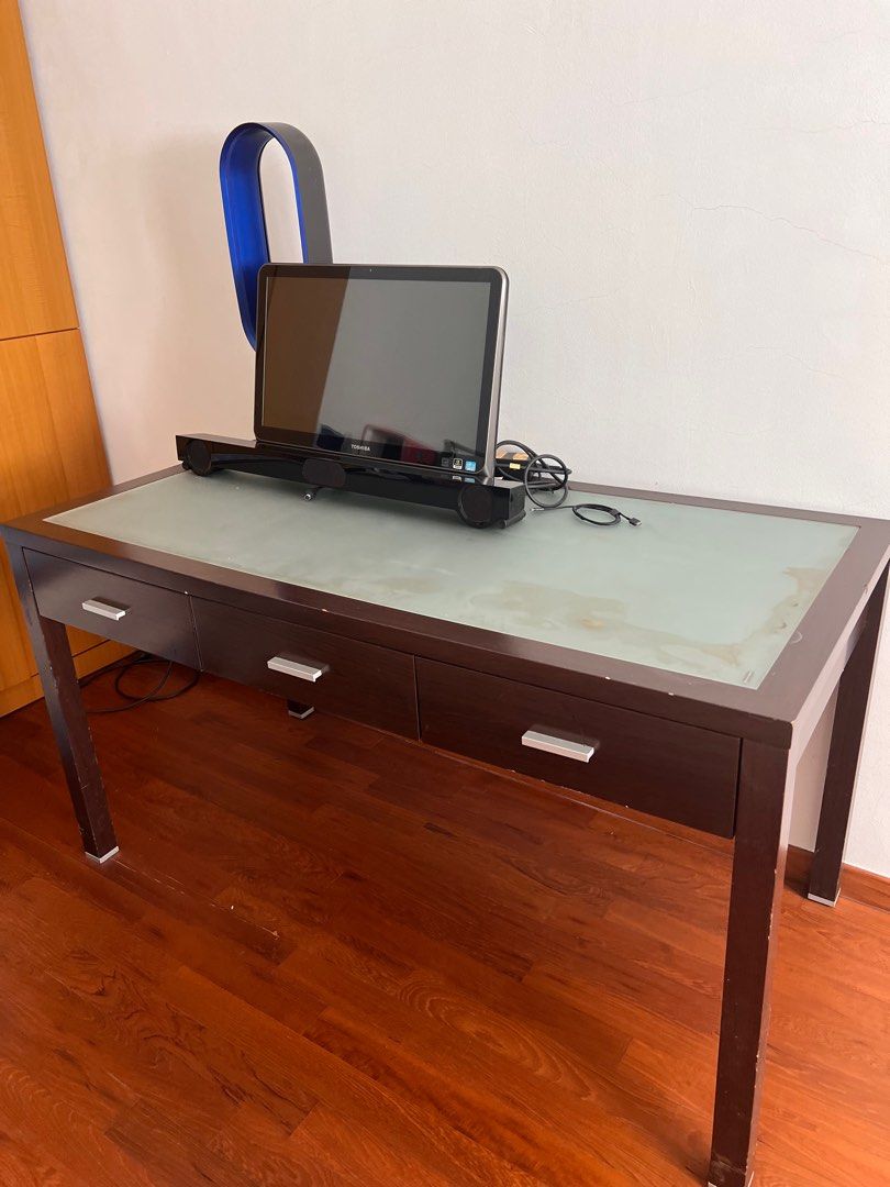 Glasstop study table, Furniture & Home Living, Furniture, Tables & Sets ...