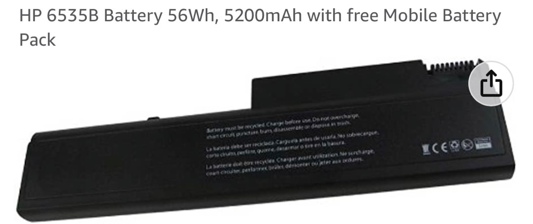 HP 6535B Battery 56Wh, 5200mAh with free Mobile Battery Pack, Computers ...
