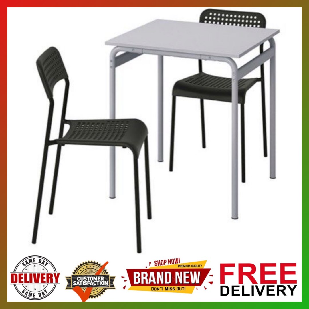 Dining table, GRASALA / ADDE Table and 2 chairs Grey grey/black 67 cm ...
