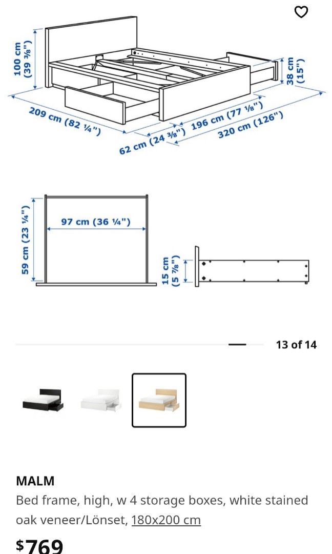IKEA Malm Series King Size Bedframe with Drawers, Furniture & Home ...