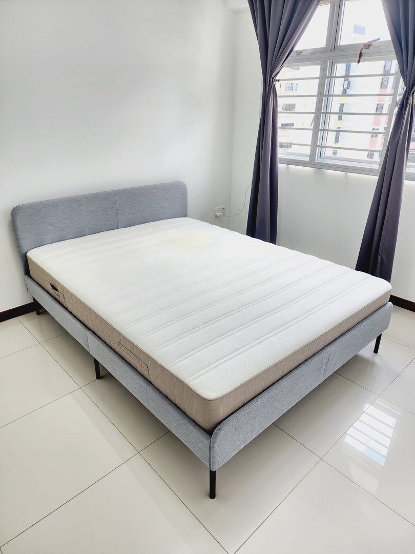 IKEA Queen Size Bedframe (Slattum), Furniture & Home Living, Furniture, Bed Frames & Mattresses ...