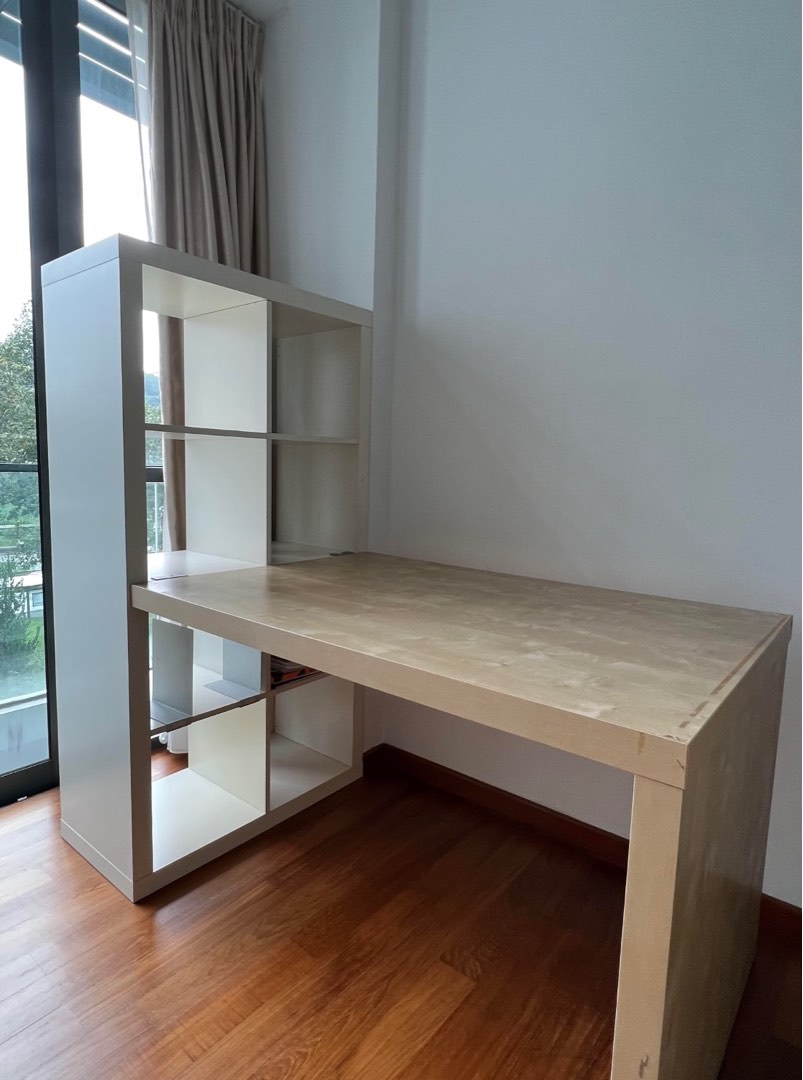 IKEA Study Table + Kallax Shelves, Furniture & Home Living, Furniture ...