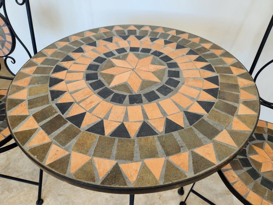 Italian Mosaic Table and Chairs Set (Metal, Outdoors), Furniture & Home ...