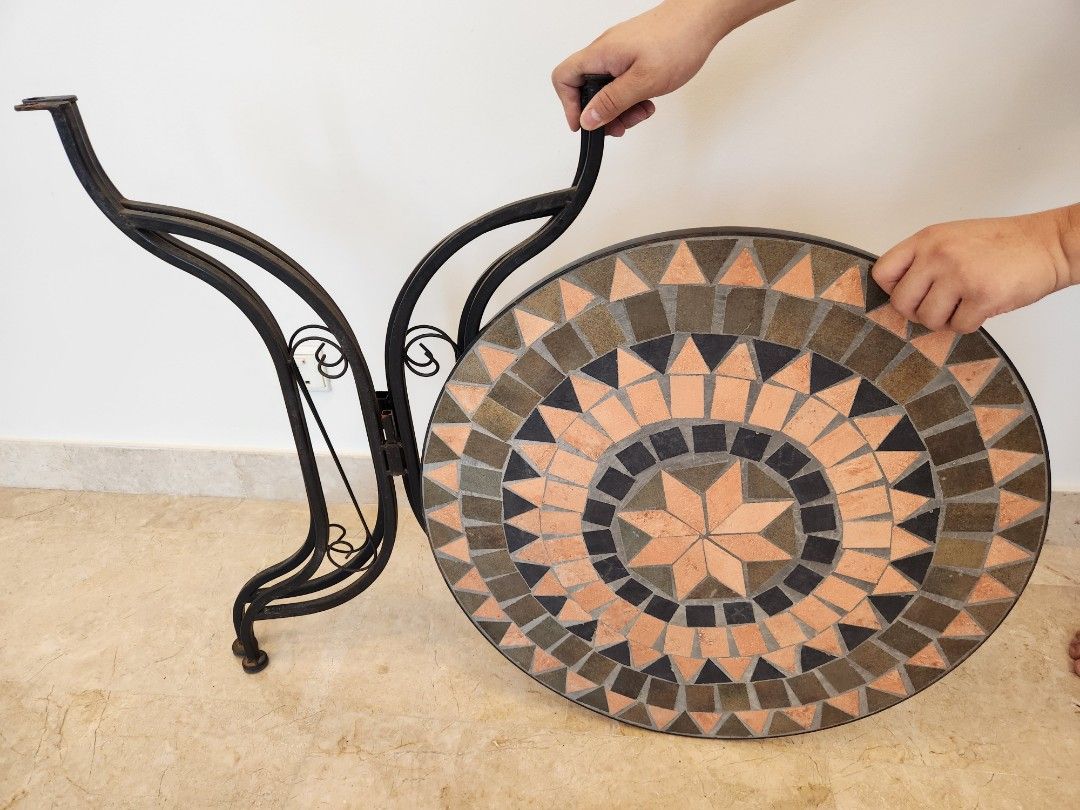 Italian Mosaic Table and Chairs Set (Metal, Outdoors), Furniture & Home ...