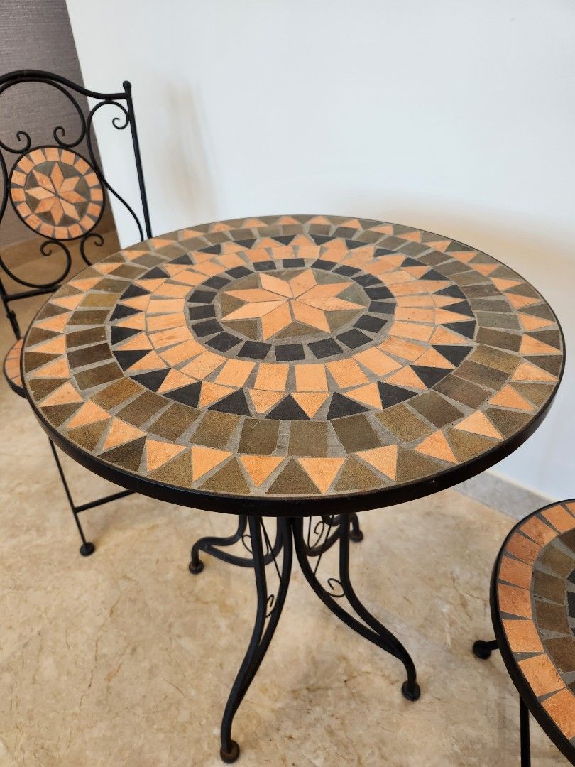 Italian Mosaic Table and Chairs Set (Metal, Outdoors), Furniture & Home ...