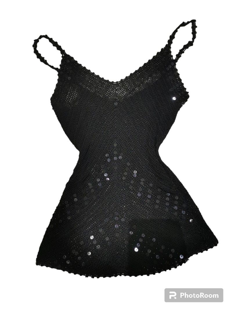 Knit Crochet See Through Material Sequinned Top/ Cami, Women's Fashion ...