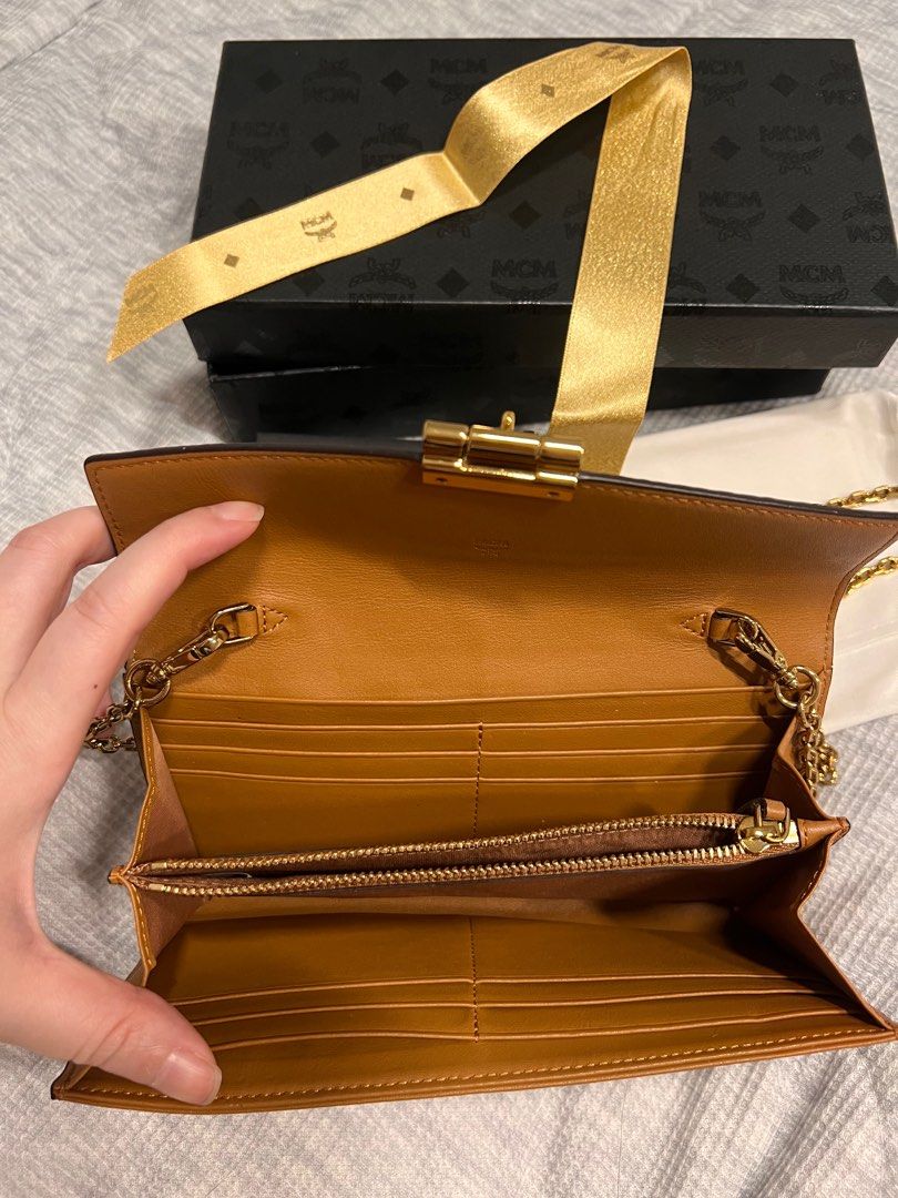 MCM wallet c/w gold chain, Luxury, Bags & Wallets on Carousell