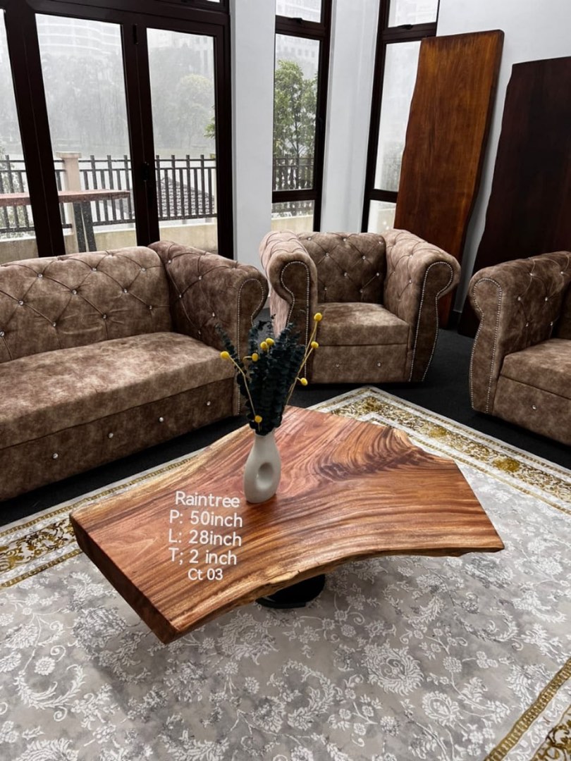 Meja kopi raintree slab wood, Furniture & Home Living, Furniture ...