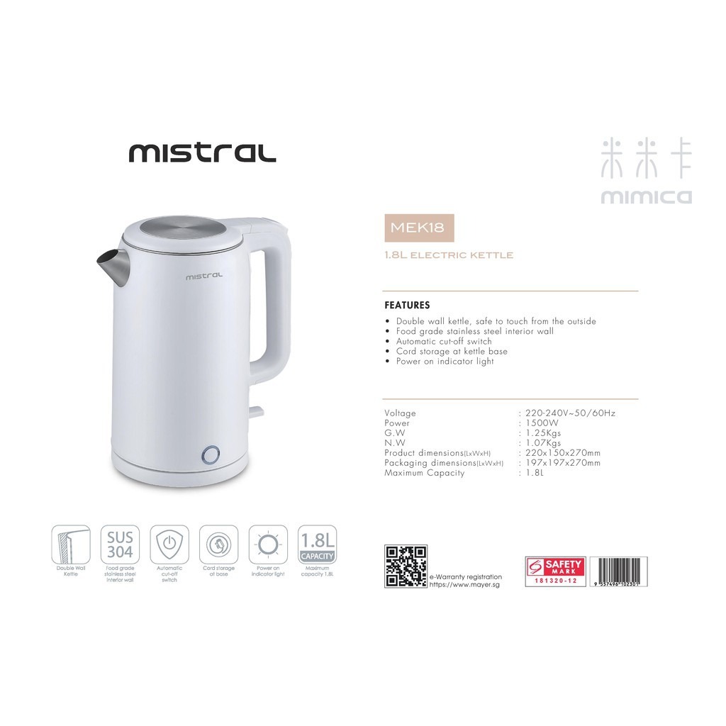 Mistral 1.8L Electric Kettle (MEK18), TV & Home Appliances, Kitchen ...
