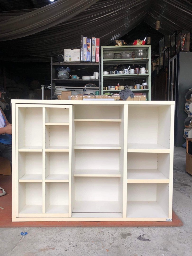 Moco white lateral display/storage shelves With sliding shelves 44L x 12W x 33H inches ...