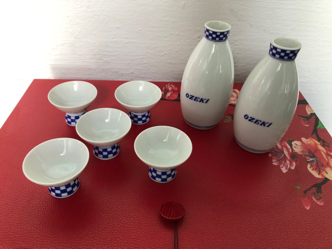 Collectible Ozeki Sake Set With Blue Ginham; Trim Saki Set for Sale ...