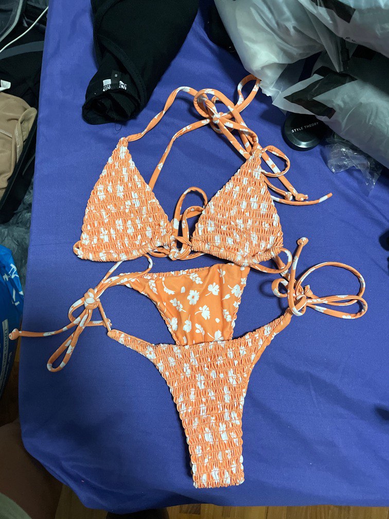 Orange Floral Bikini Set Womens Fashion Swimwear Bikinis
