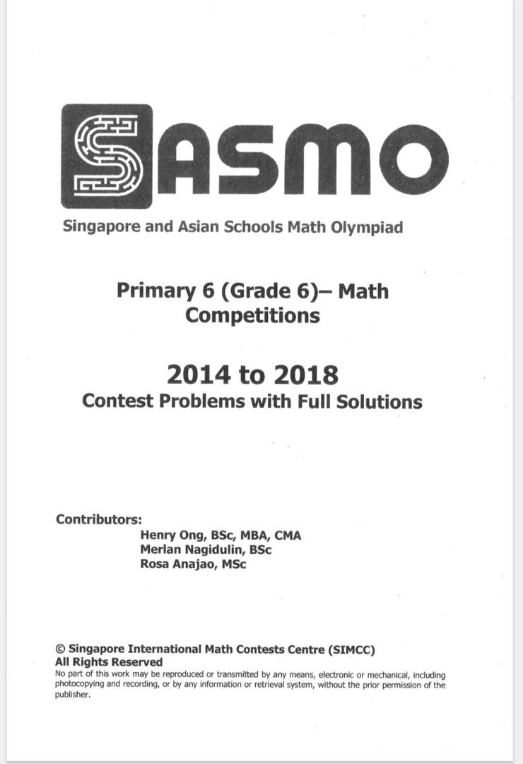 PDF SASMO P6 Singapore and Asian Schools Math Olympiad Soal dan ...