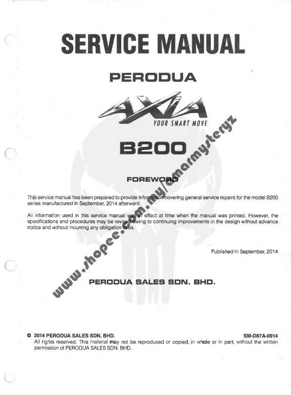 Perodua Axia B200 & D88N Supplement 2013 - 2021 Factory Service Manual ...