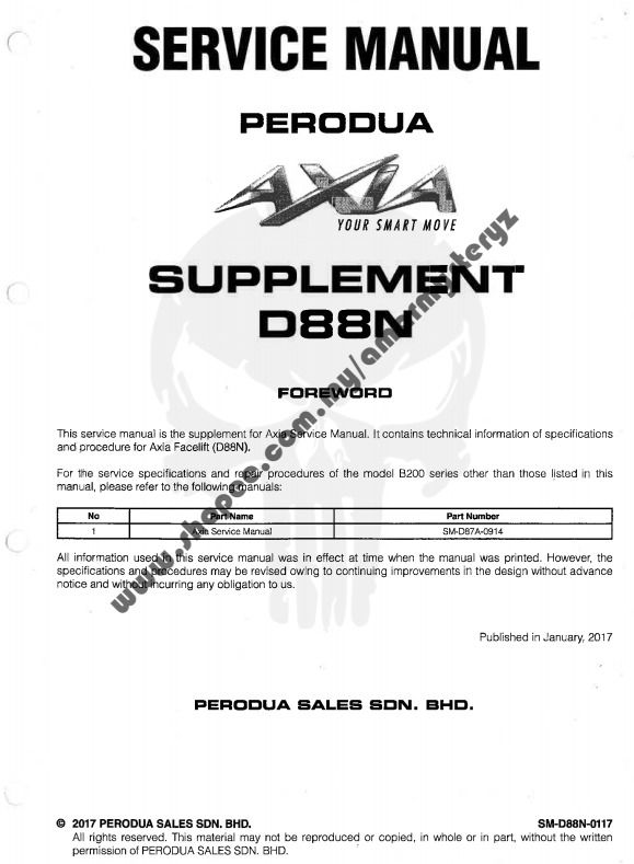 Perodua Axia B200 & D88N Supplement 2013 - 2021 Factory Service Manual ...