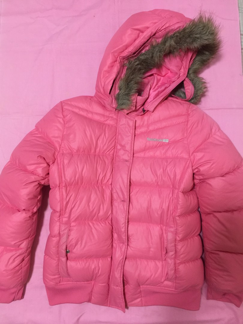 Vintage Reebok Pink Fur Puffer Jacket on Carousell