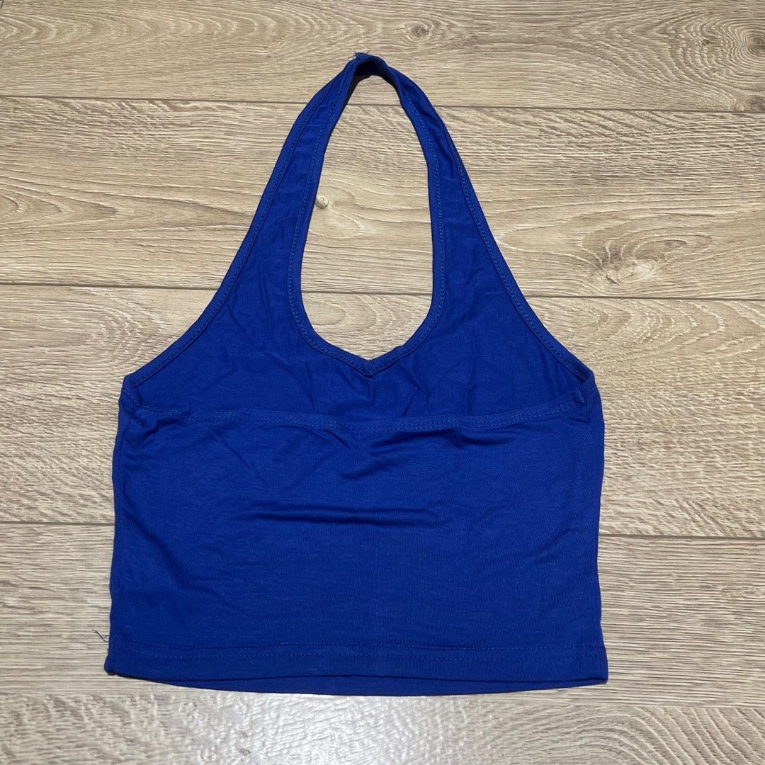 Royal blue halter neck basic crop top on Carousell