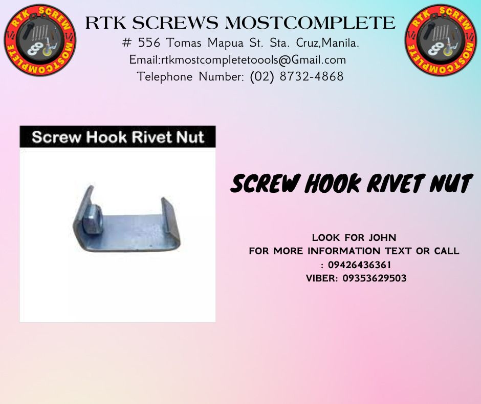 Screw Hook Rivet Nut, Commercial & Industrial, Construction Tools ...