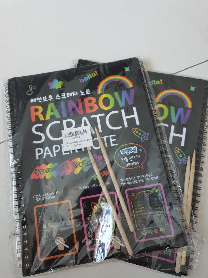 Set of 4 Sealed brand new rainbow scratch paper note, Hobbies & Toys ...