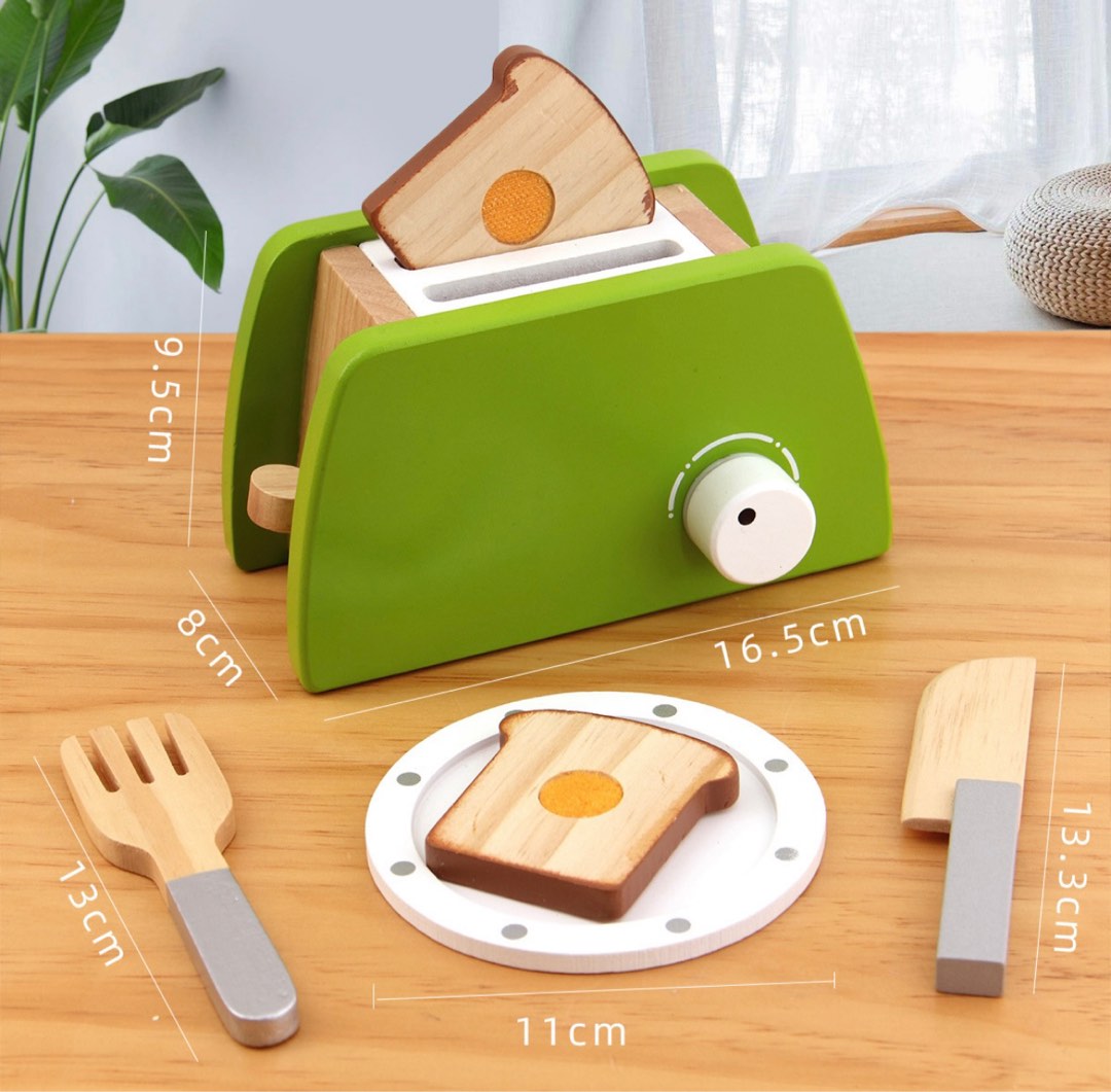 SG [Instocks] Wooden Green Toaster With Fork And Knife Maker Kids Toys ...