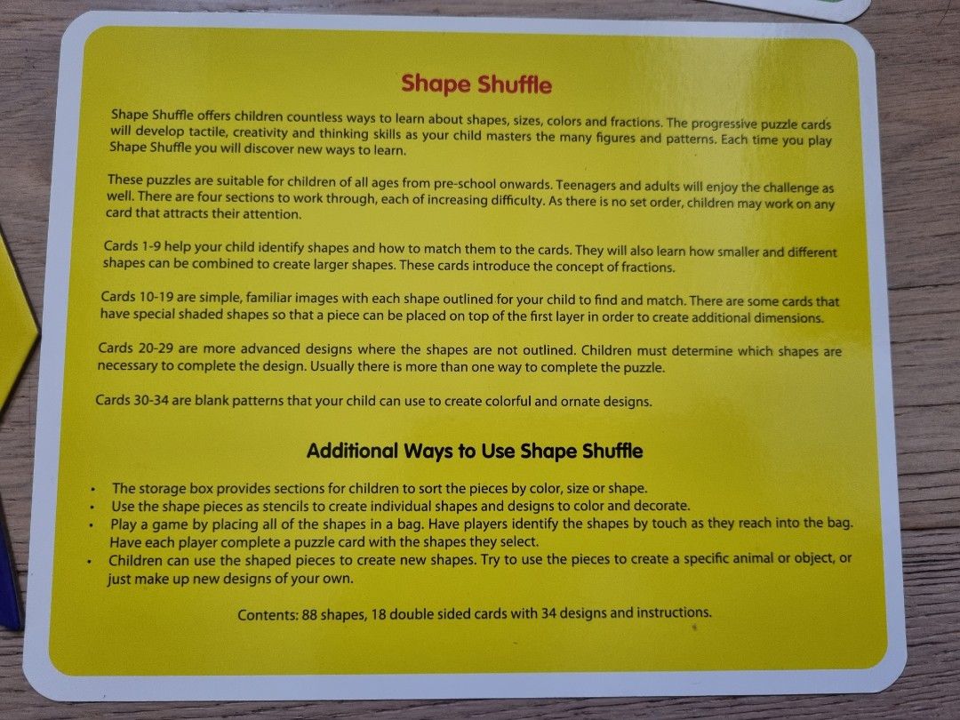 Shape Shuffle Learning Game, Hobbies & Toys, Toys & Games on Carousell
